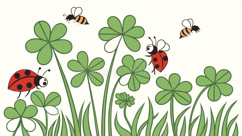 Clovers and Ladybugs Lucky Nature Spring Illustration Vector Design ...