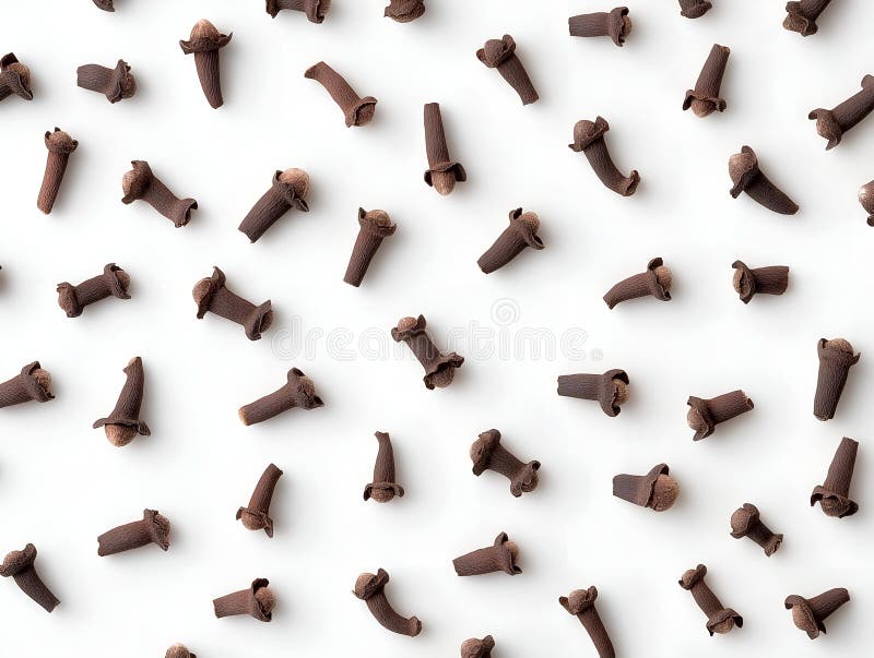 Cloves Scattered on White Background, Creating a Border, Spice Texture ...