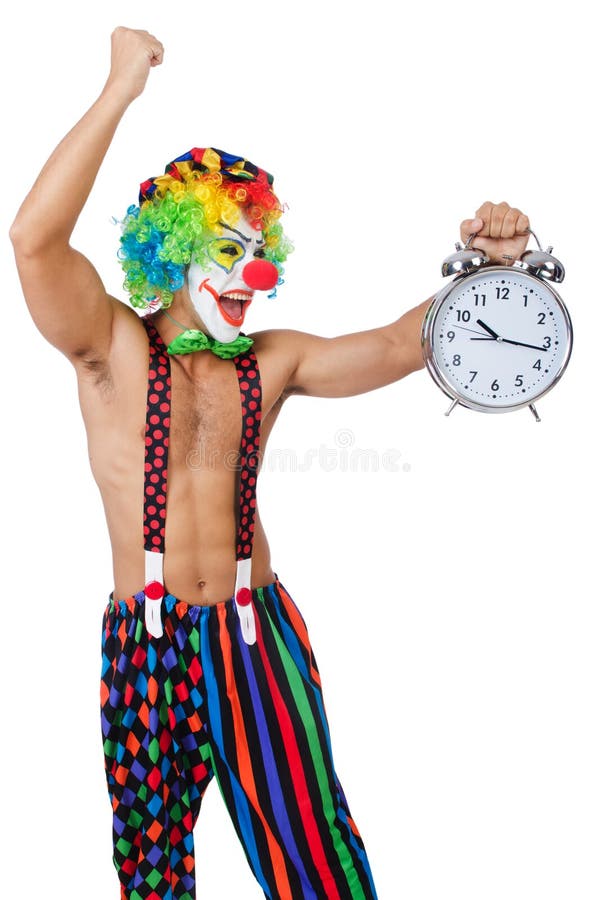 Clown with alarm clock stock photo. Image of adult, entertainment ...