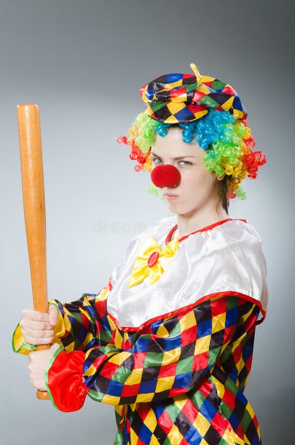 Clown with Baseball Bat in Funny Concept Stock Image - Image of clown ...