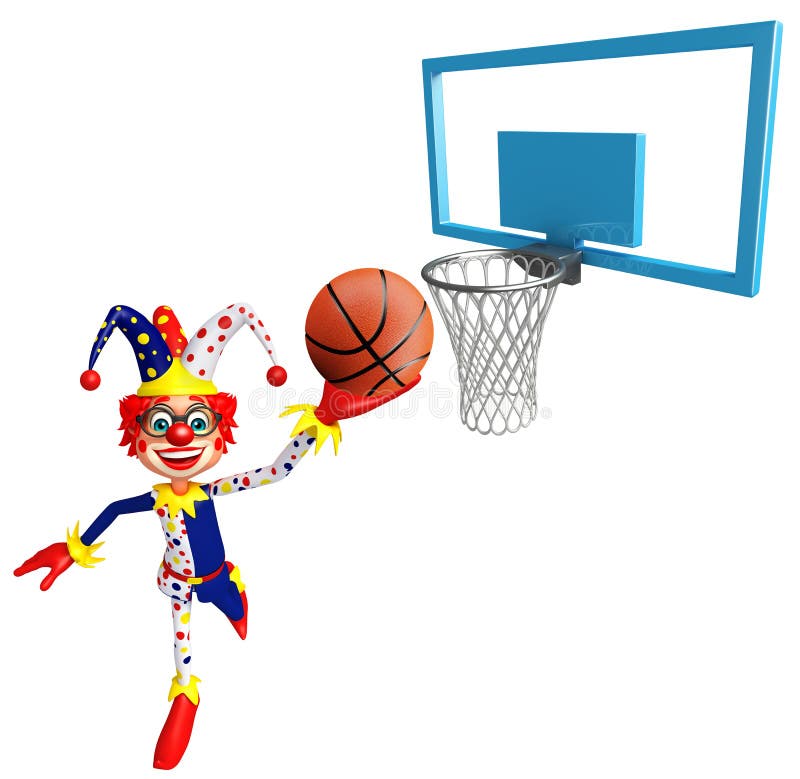 Clown with Basket Ball and Basket Stock Illustration - Illustration of ...