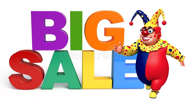 Clown with Bigsale sign stock illustration. Illustration of joker ...