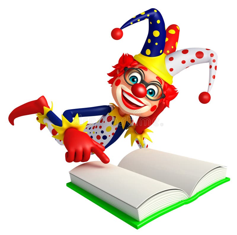 Clown with Book & Book Shelves Stock Illustration - Illustration of nose, comic: 77467615