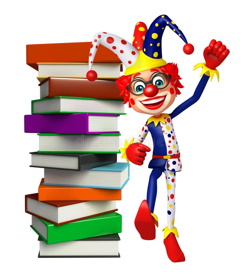 Clown with Book & Book Shelves Stock Illustration - Illustration of ...