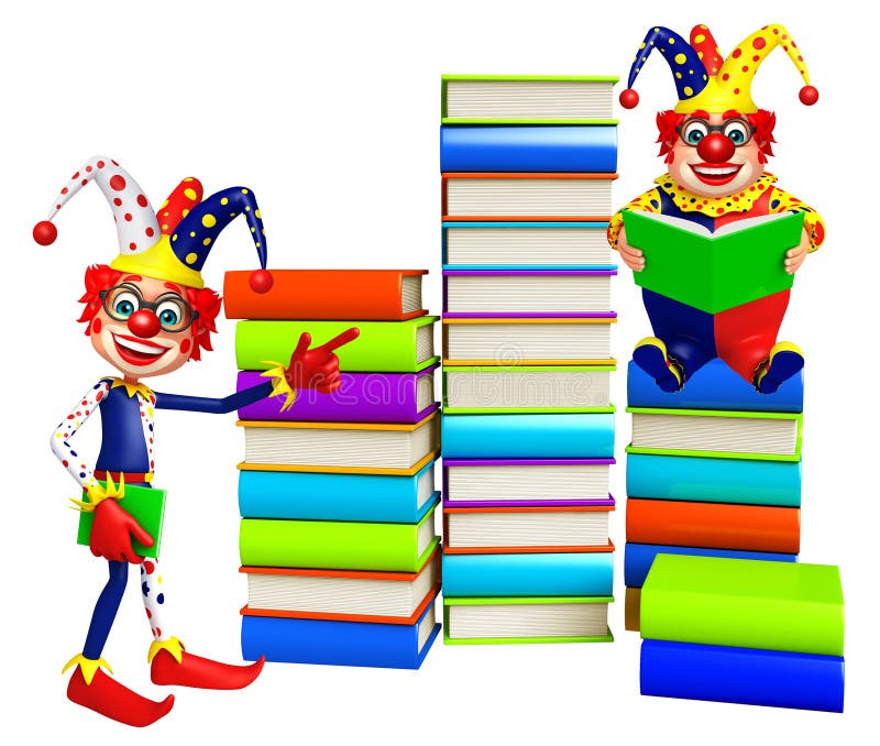Clown With Book Stack And Ladder Stock Illustration - Illustration of ...