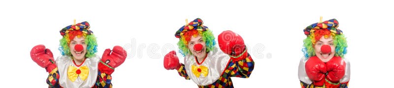 The Clown with Boxing Gloves Isolated on White Stock Image - Image of ...