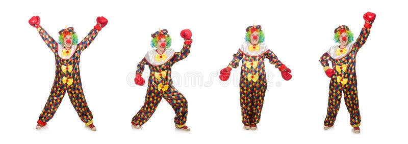 The Clown with Boxing Gloves Isolated on White Stock Image - Image of ...