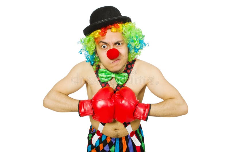 Clown with Boxing Gloves Isolated Stock Photo - Image of entertainer ...