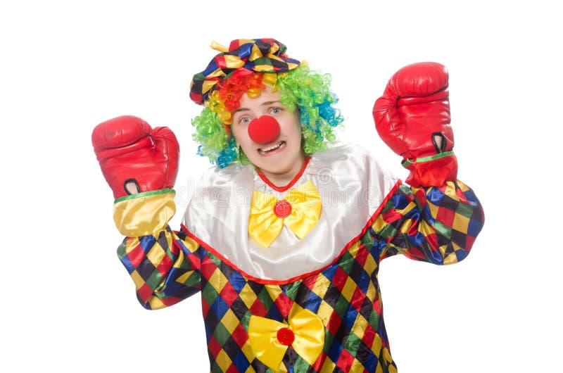 Clown with Boxing Gloves Isolated on White Stock Photo - Image of comic ...