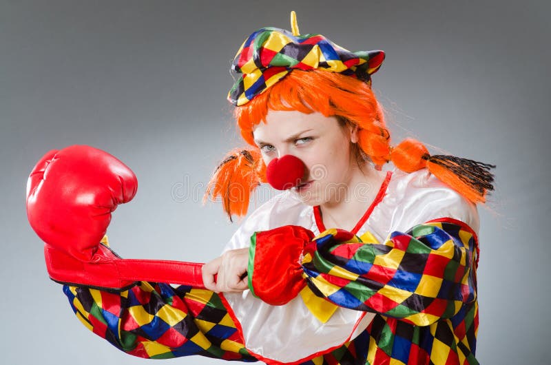 Clown with Boxing Gloves Isolated on White Stock Image - Image of ...