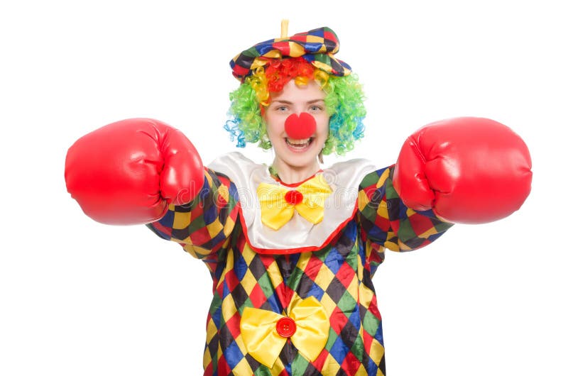 The Clown with Boxing Gloves Isolated on White Stock Photo - Image of ...