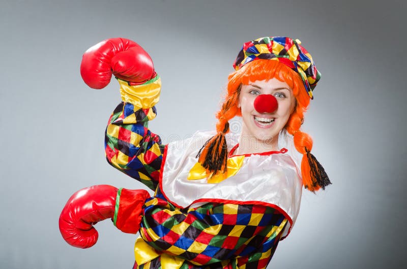 The Clown with Boxing Gloves Isolated on White Stock Image - Image of ...