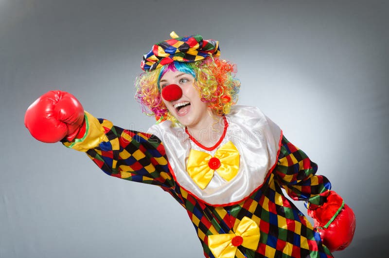 Clown with Boxing Gloves Isolated on White Stock Photo - Image of ...