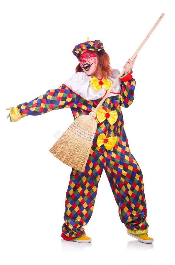 Clown with broom stock photo. Image of jester, entertainment - 33763830
