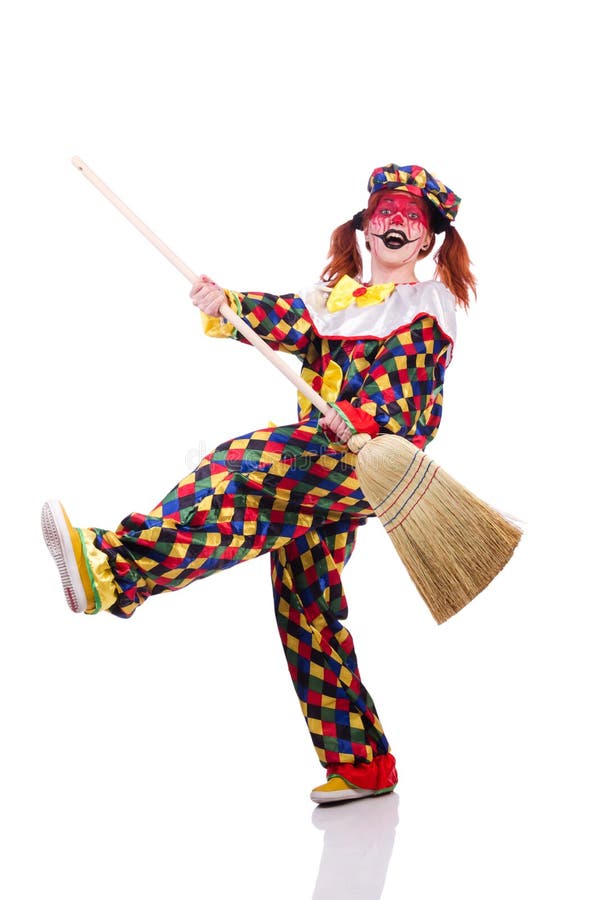 Clown with broom stock photo. Image of entertainment - 33965244
