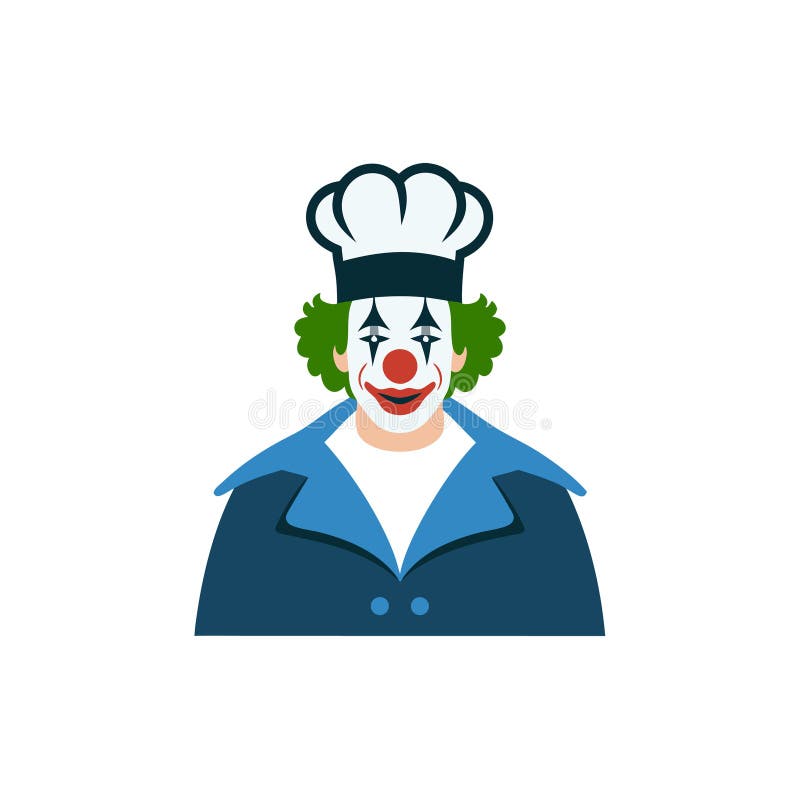 Clown Chef Vector Illustration in Blue Coat with Green Hair and White ...