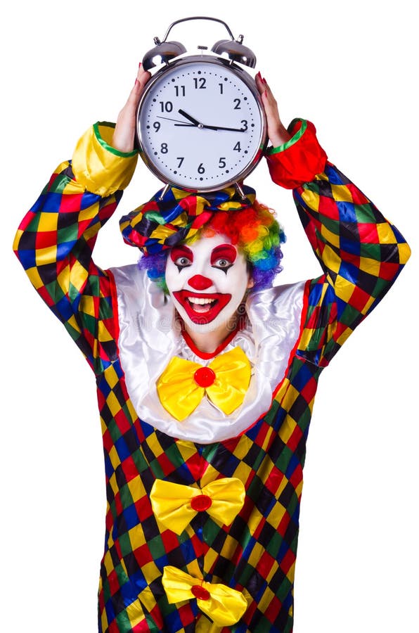 Clown with clock stock photo. Image of overdue, happy - 32221530