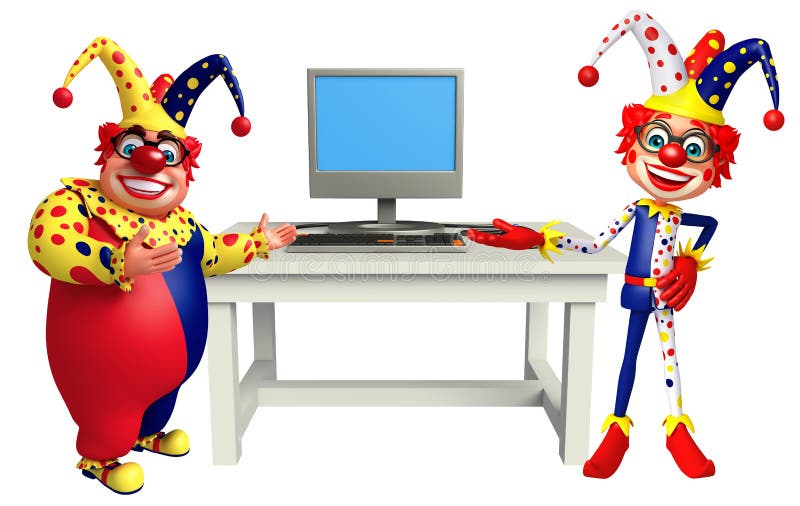 Clown with Computer stock illustration. Illustration of joker - 77547844