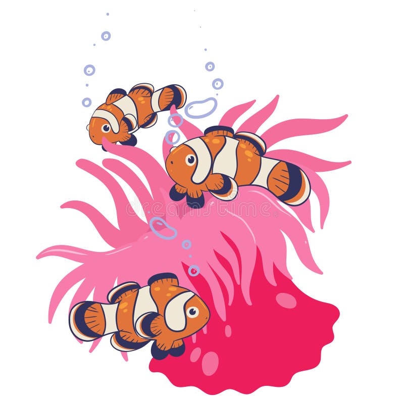 Sea anemone and fish stock vector. Illustration of line - 23326853