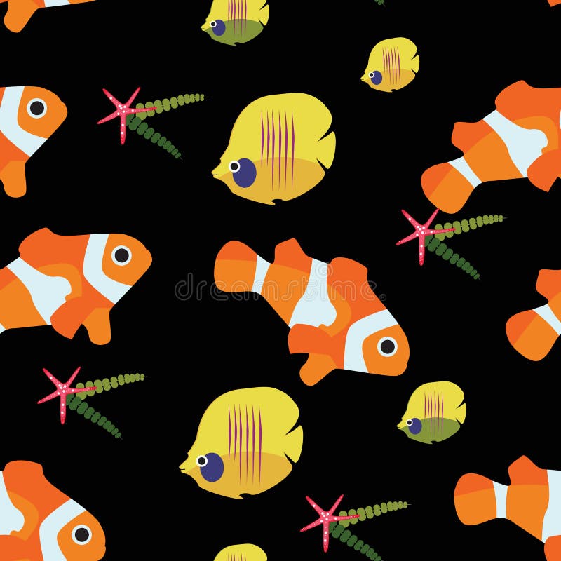 Clown Fish and Starfish Chaetodon Seamless Pattern Stock Vector ...