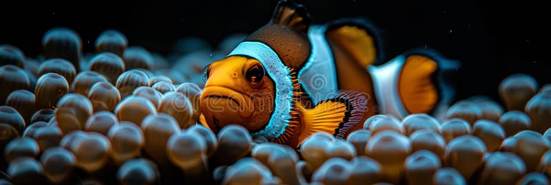 Clown Fish Swims in Aquarium, Facing Camera Stock Illustration ...