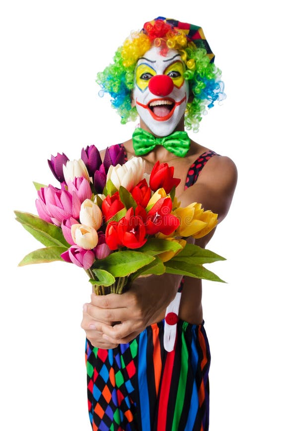 Clown with flowers stock photo. Image of carnival, gift - 33679212