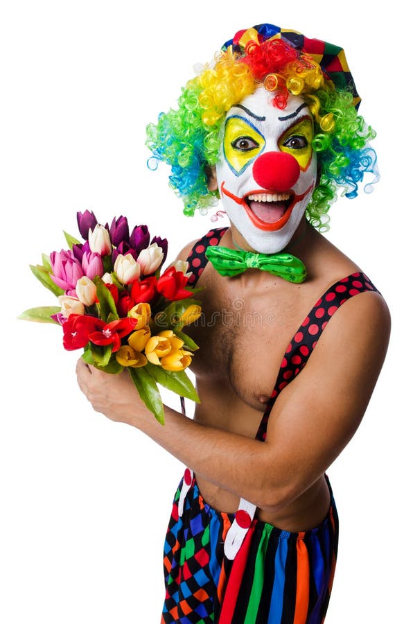 Clown with flowers stock photo. Image of birthday, harlequin - 33345288