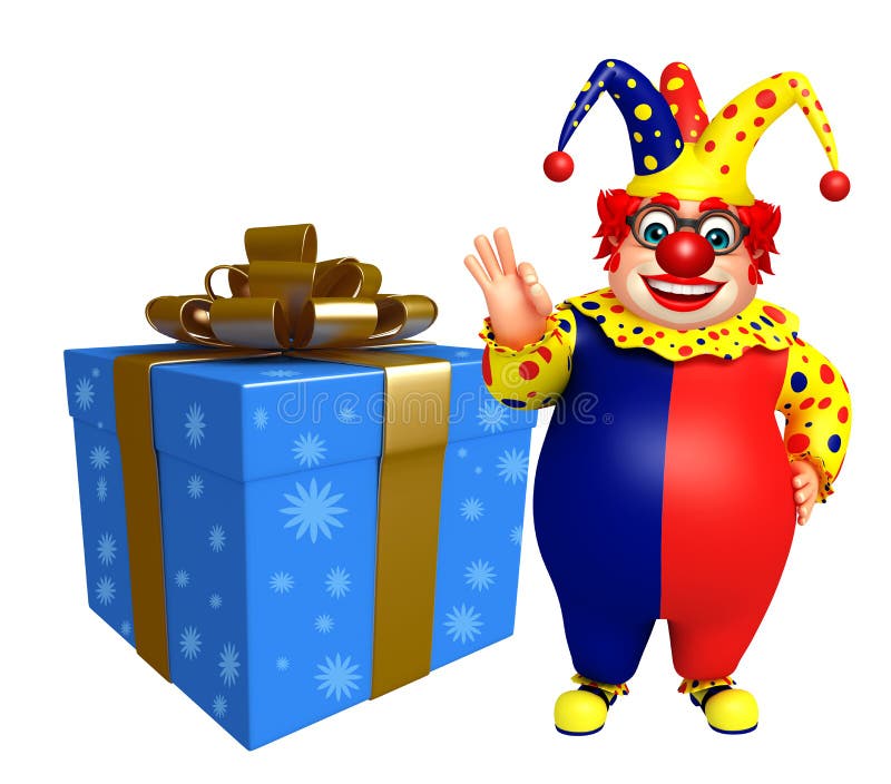 Clown with Gift box stock illustration. Illustration of funny - 77518938