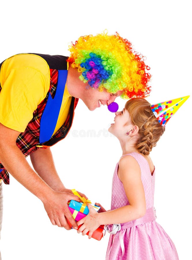 Clown giving present stock photo. Image of attractive - 21953104