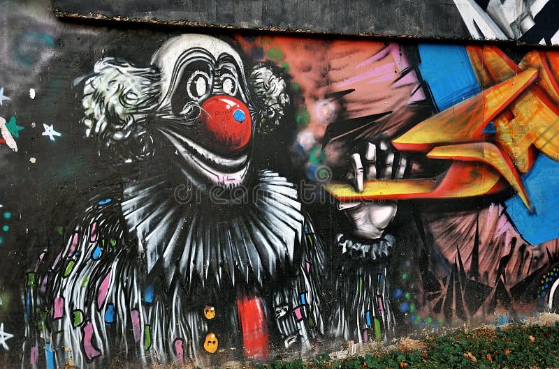 Clown graffitti editorial stock photo. Image of city - 54311648