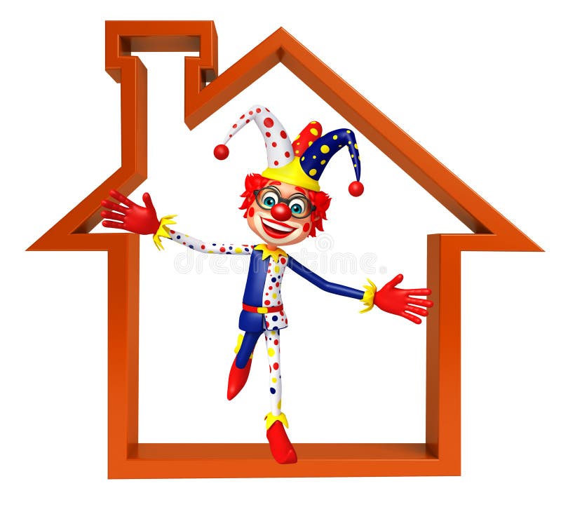 Clown with Home sign stock illustration. Illustration of smile - 77521314