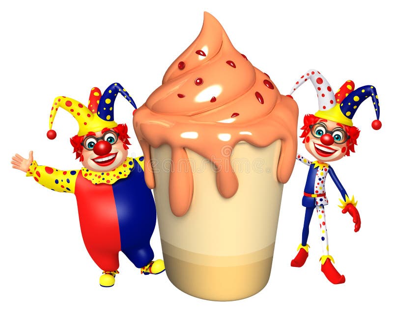 Clown with Ice cream stock illustration. Illustration of funny - 77541374