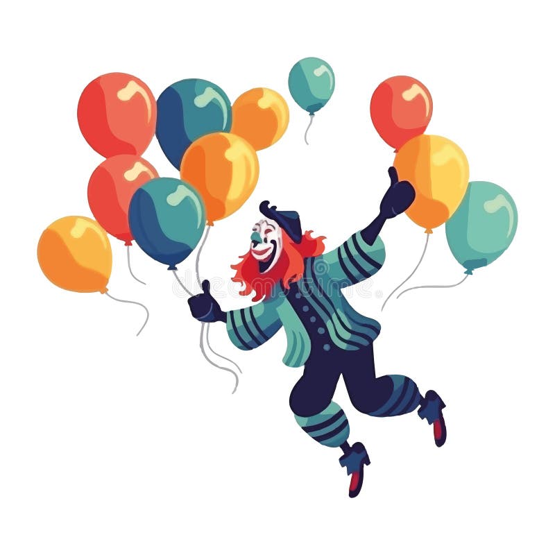 Clown Jumping with Joy Holding Multi Colored Balloons Stock Vector ...