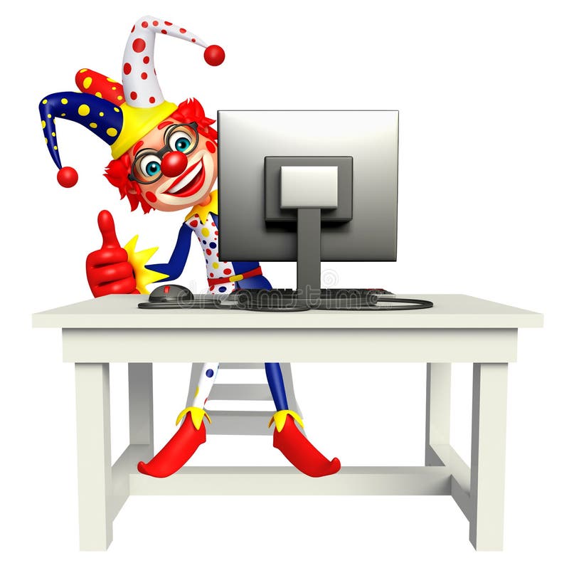 Clown with laptop stock illustration. Illustration of holiday - 77548499