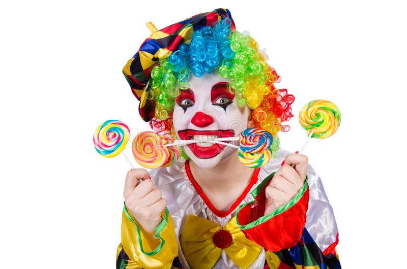 Clown with Lollipop Isolated Stock Photo - Image of happiness, dressed ...