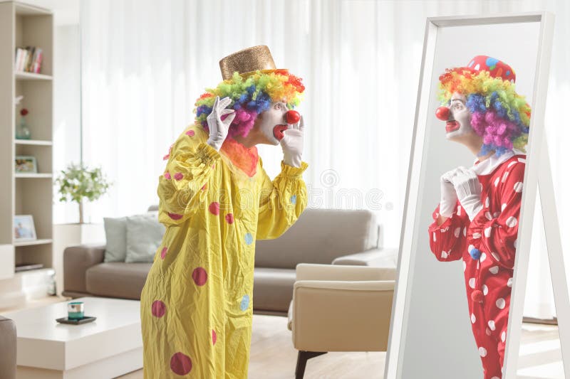 Clown Looking at Another Clowin in a Mirror Reflection Stock Image ...