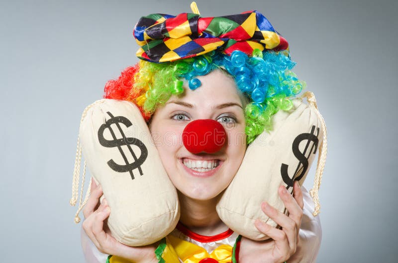 Clown with Money Bag in Funny Concept Stock Image - Image of fool ...