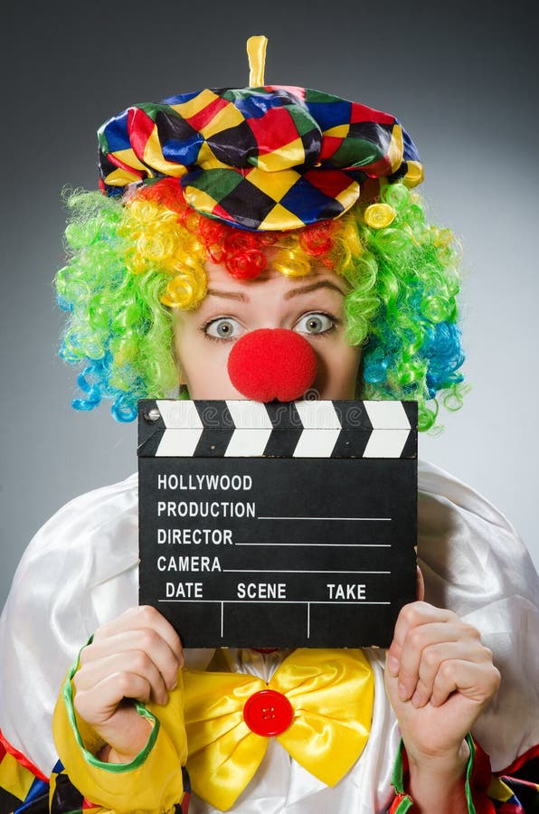 Clown with Movie Clapper in Funny Concept Stock Image - Image of happy ...