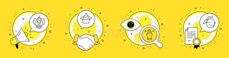 Clown, Multitasking Gesture and Get Box Icons Set. Coffee Pot Sign ...