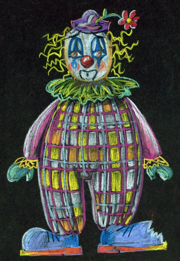 Clown oil pastel painting stock illustration. Illustration of funny ...