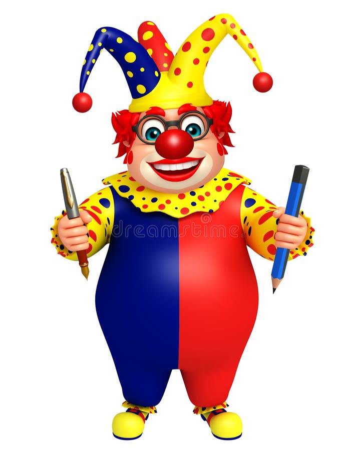 Clown with Pen and Pencil stock illustration. Illustration of carnival ...