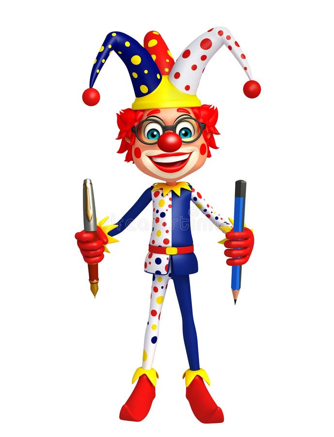 Clown with Pen and Pencil stock illustration. Illustration of carnival ...