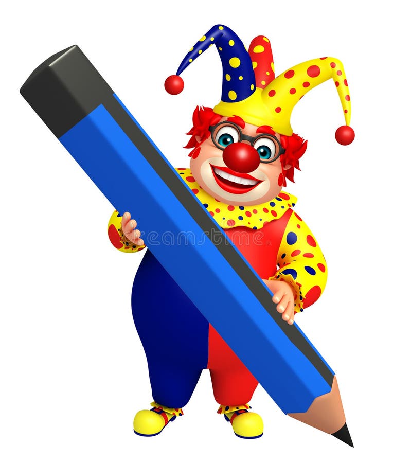 Clown with Pen and Pencil stock illustration. Illustration of carnival ...