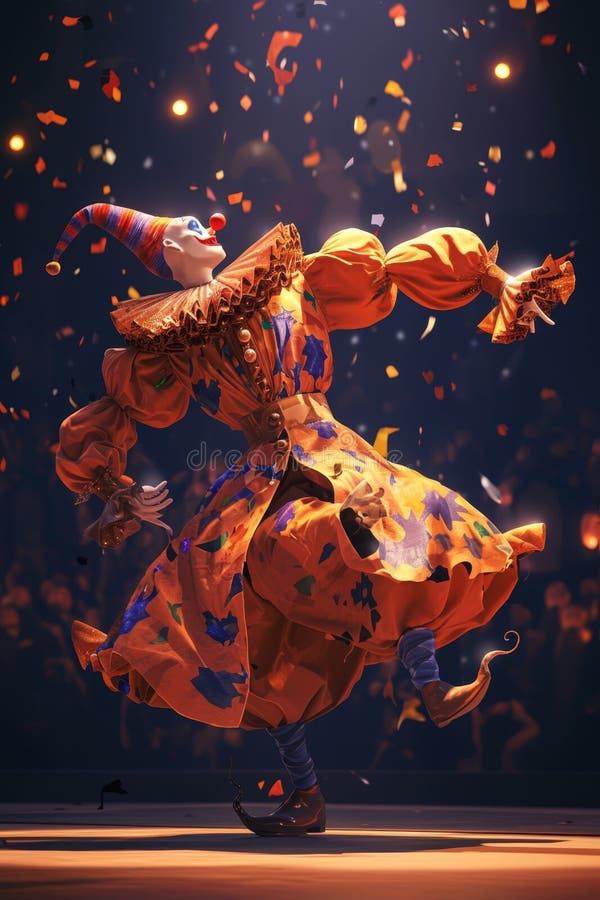The Clown Performs on a Dark Stage. Dancing Clown Stock Image - Image ...