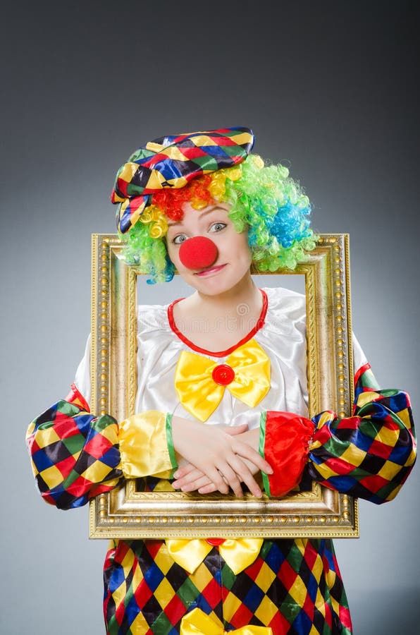 Clown with Picture Frame in Funny Concept Stock Photo - Image of ...