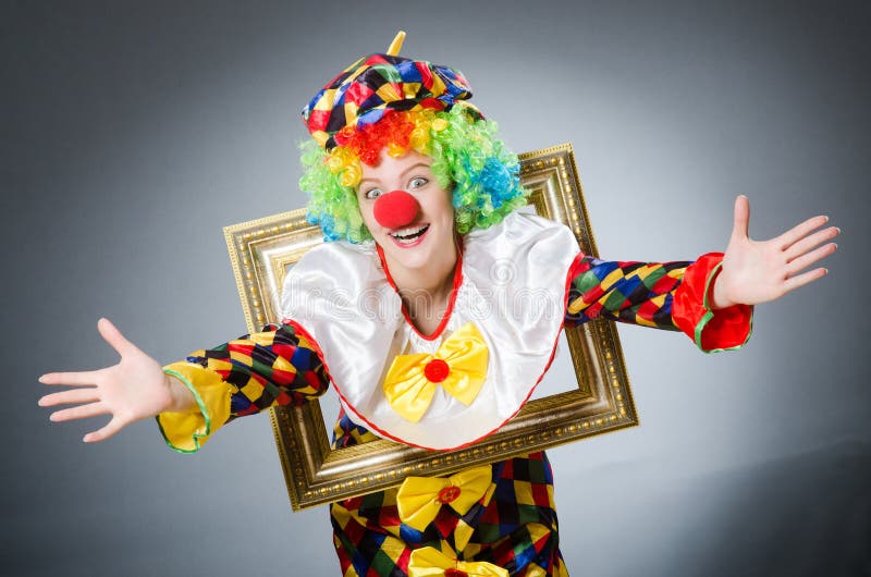 Clown with Picture Frame in Funny Concept Stock Photo - Image of circus ...