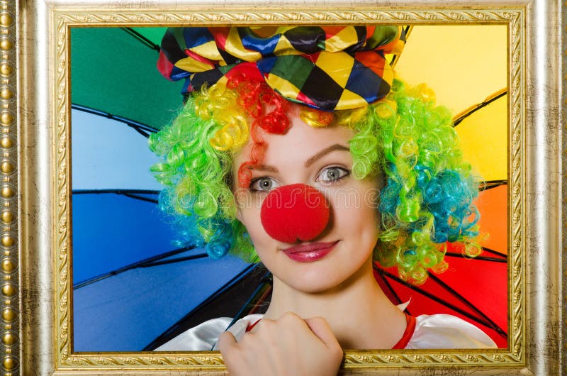 Clown with Picture Frame in Funny Concept Stock Image - Image of ...