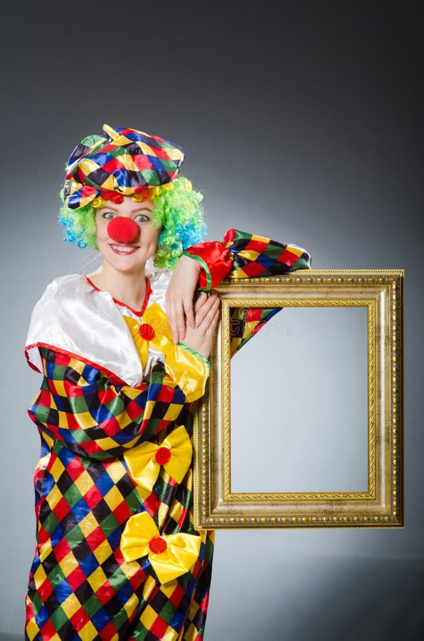 Clown with Picture Frame in Funny Concept Stock Image - Image of ...