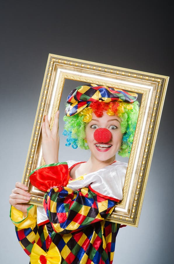 Clown with Picture Frame in Funny Concept Stock Photo - Image of ...