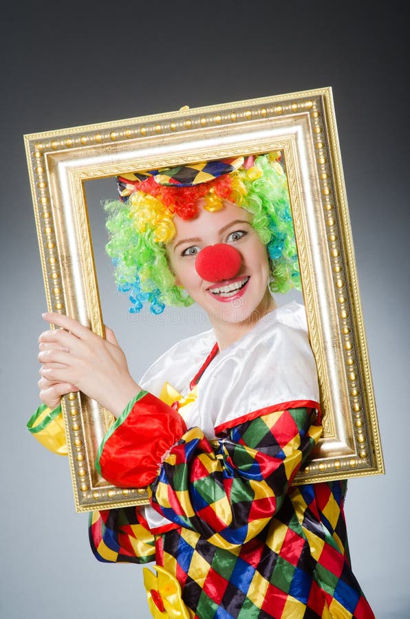 Clown with Picture Frame in Funny Concept Stock Image - Image of ...